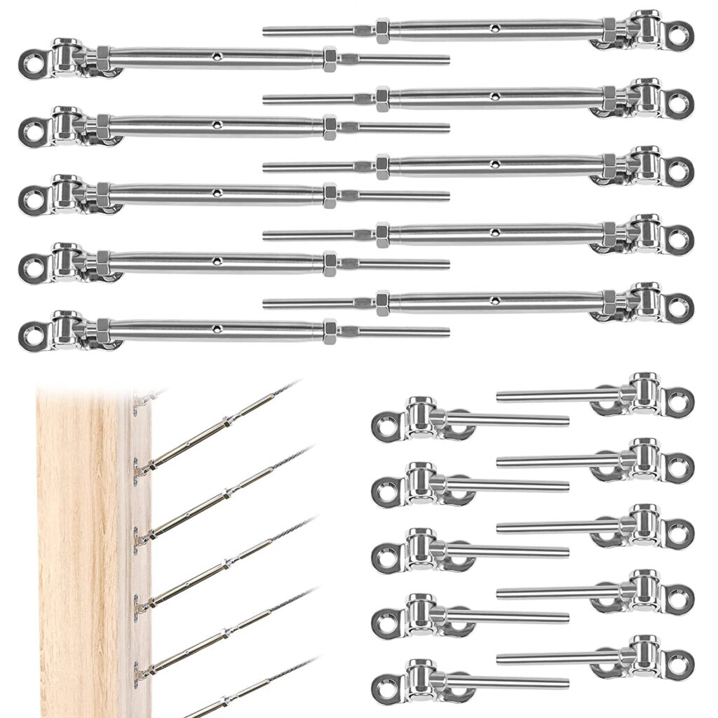 10 Pairs Stainless Steel 1/8" Cable Railing Kits Systems for Wood Post ...